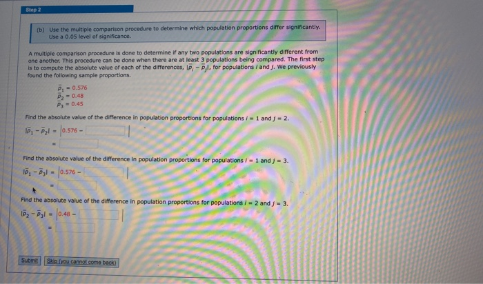 Solved Step 2 (b) Use the multiple comparison procedure to | Chegg.com