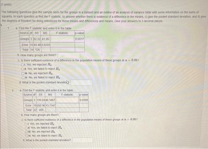 Solved e following questions give the sample sizes for the | Chegg.com