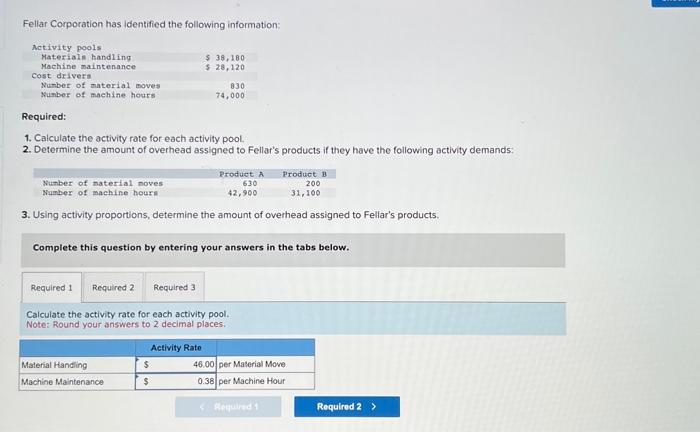 Solved Fellar Corporation has identified the following | Chegg.com