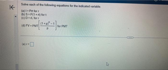 Solved Solve each of the following equations for the | Chegg.com