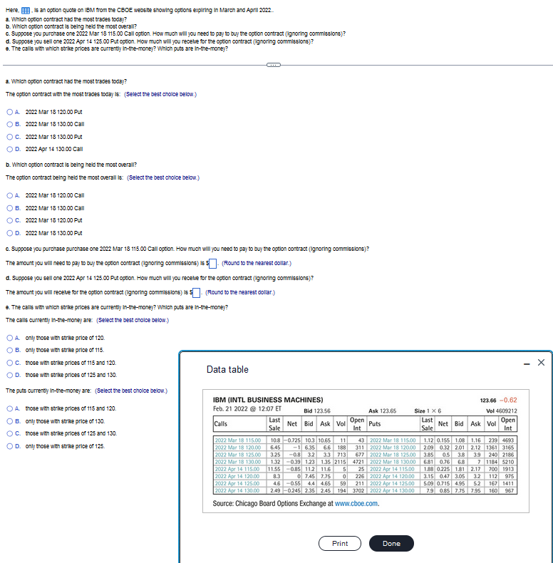 Solved Here, LOADING... , ﻿is an option quote on IBM from | Chegg.com