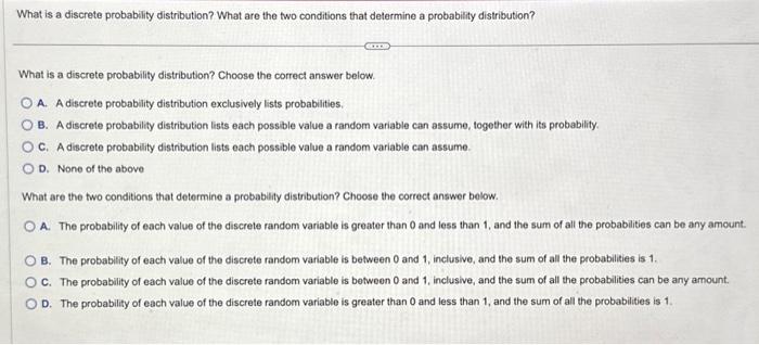 Solved What is a discrete probability distribution? What are | Chegg.com