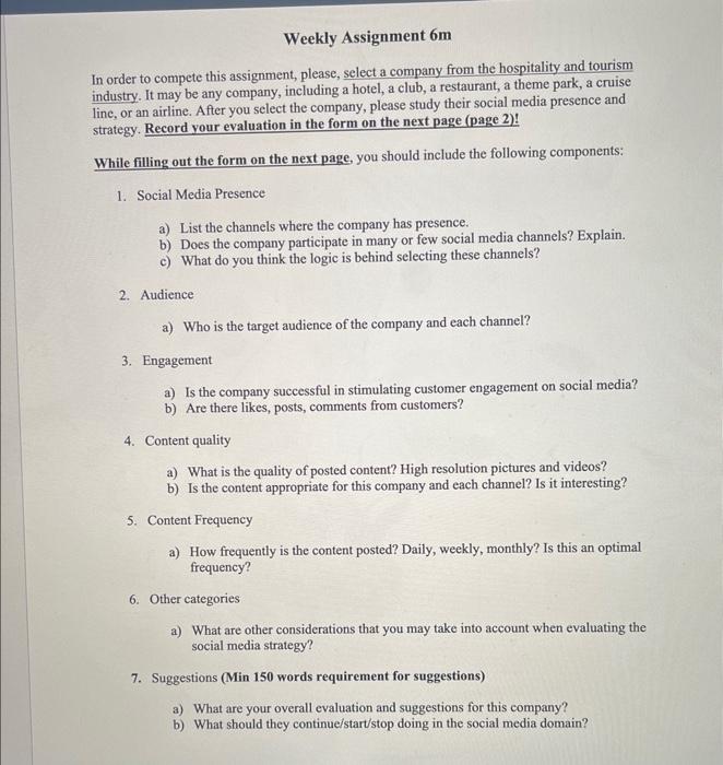 Weekly Assignment 6 m In order to compete this | Chegg.com
