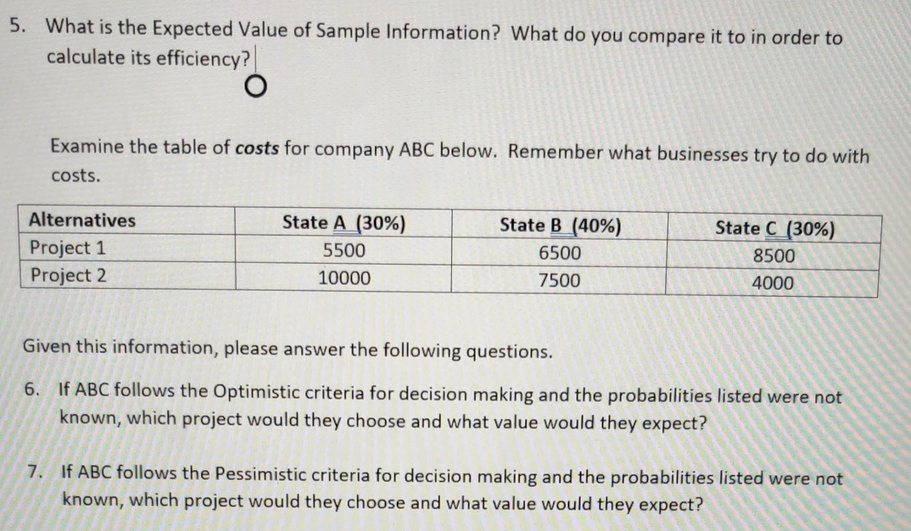 Solved 5. What is the Expected Value of Sample Information? | Chegg.com