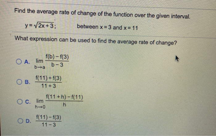 Solved Find the average rate of change of the function over | Chegg.com