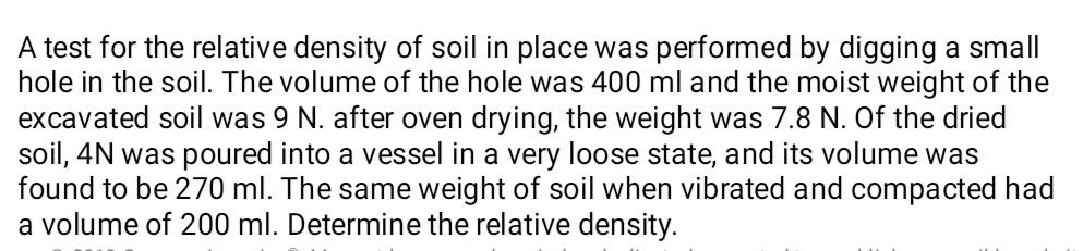 Solved A test for the relative density of soil in place was | Chegg.com