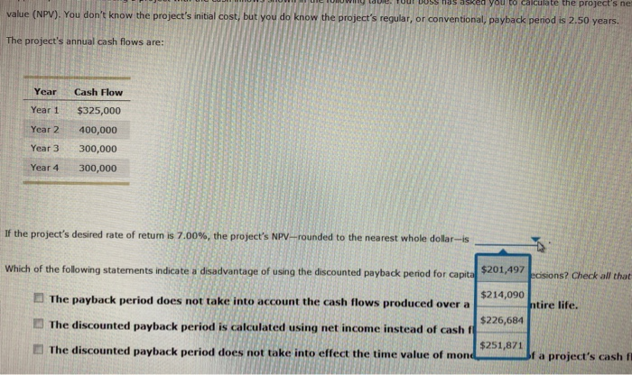 Solved 12. The NPV and payback period Suppose you are | Chegg.com