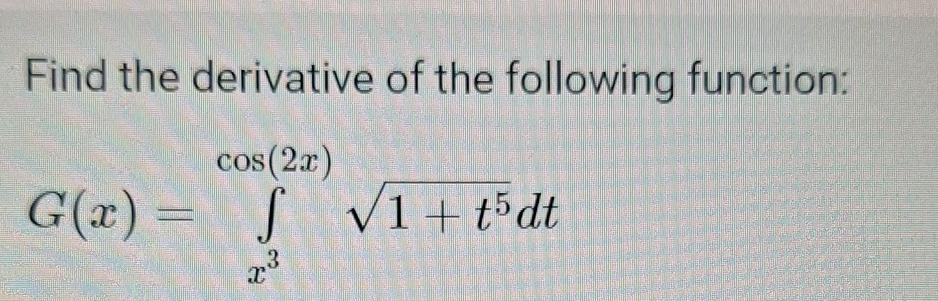 Solved Find the derivative of the following function: | Chegg.com
