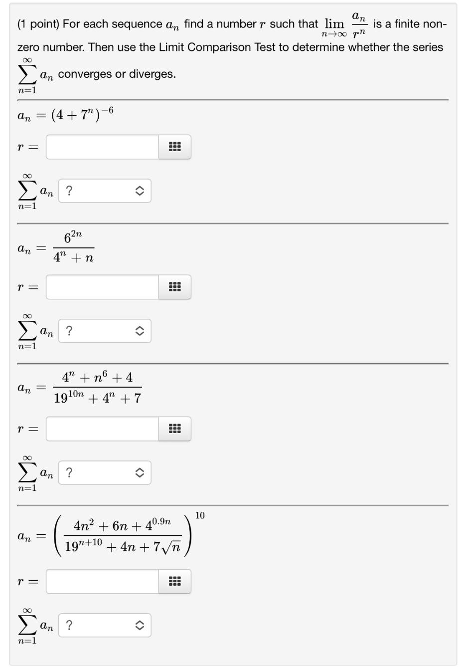 Solved (1 ﻿point) ﻿For each sequence an ﻿find a number r | Chegg.com