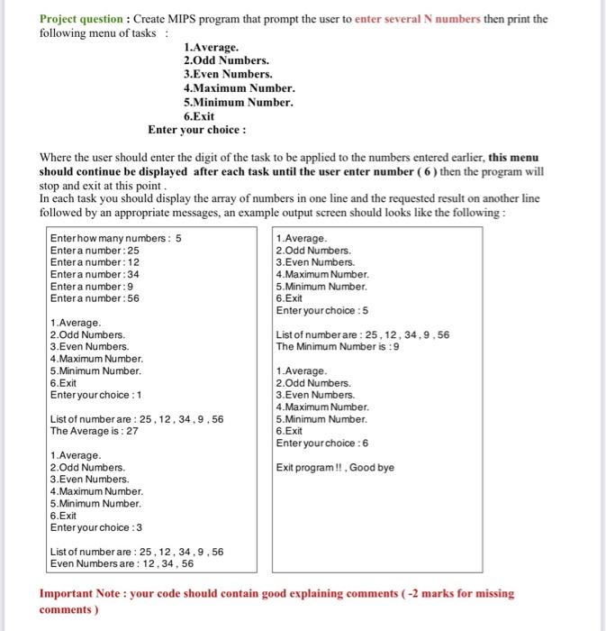 Solved Project question : Create MIPS program that prompt | Chegg.com