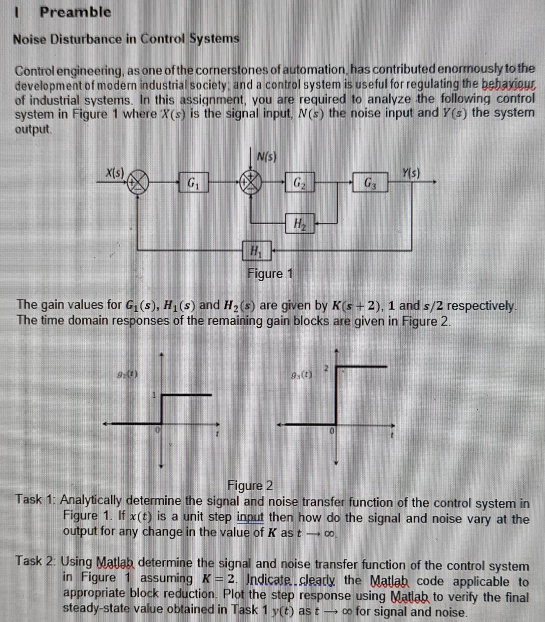 Solved I Preamble Noise Disturbance in Control Systems | Chegg.com