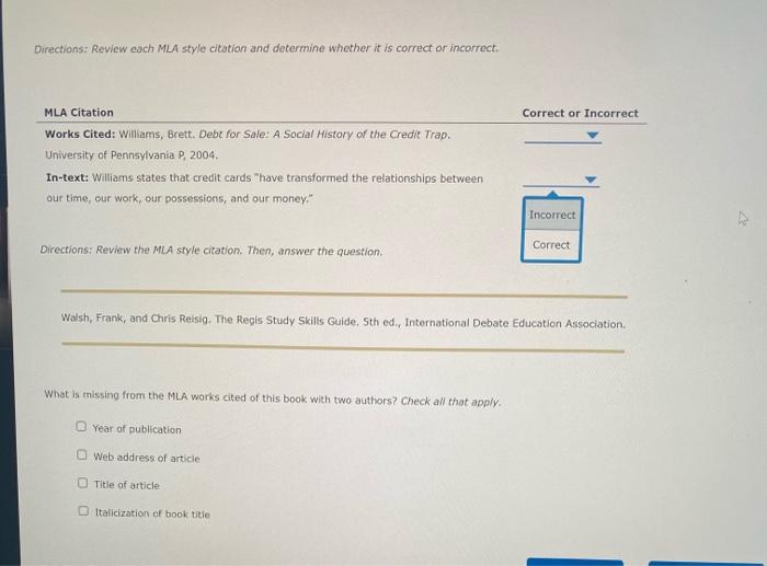 Solved Directions: Study the examples of MLA format and | Chegg.com