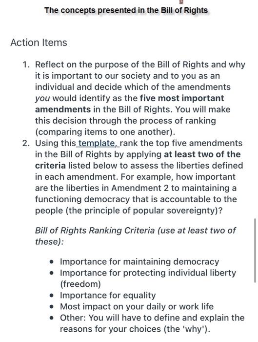 Solved The concepts presented in the Bill of Rights Action | Chegg.com