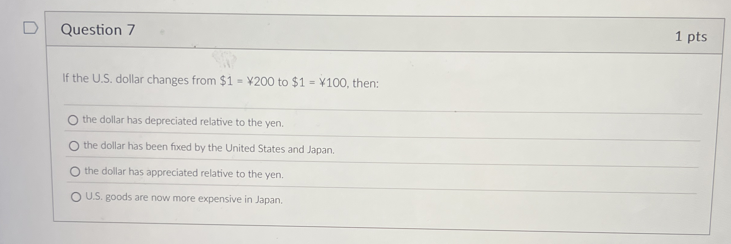 Solved Question 71 ﻿ptsIf the U.S. ﻿dollar changes from | Chegg.com