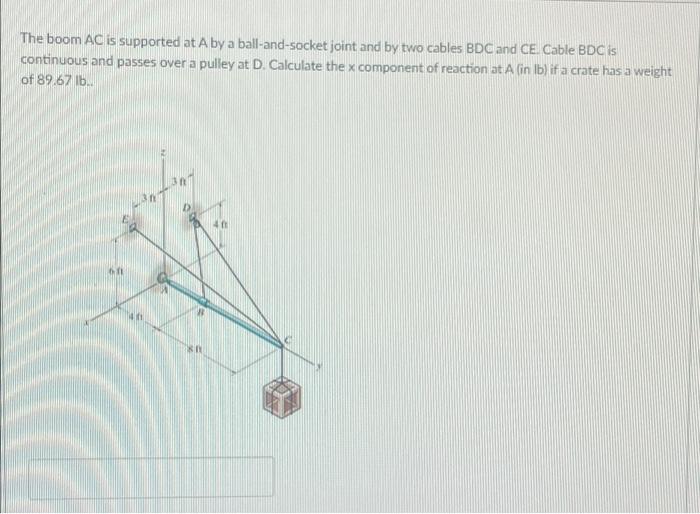 [Solved]: The boom AC is supported at A by a ball-and-socke