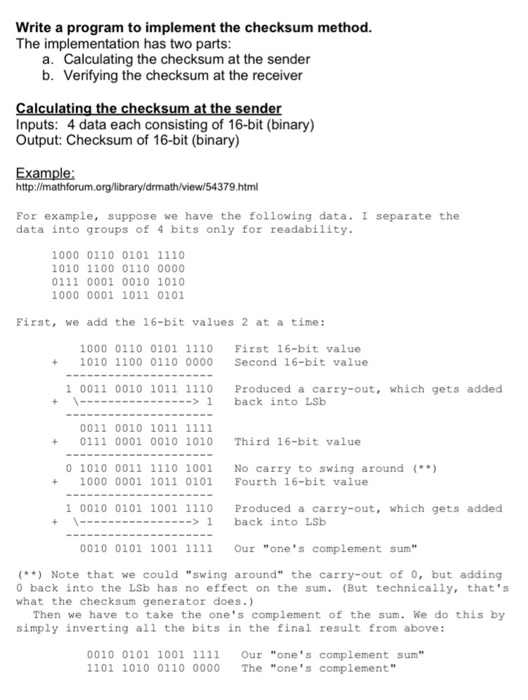 Solved Therefore, the checksum generated from the given | Chegg.com
