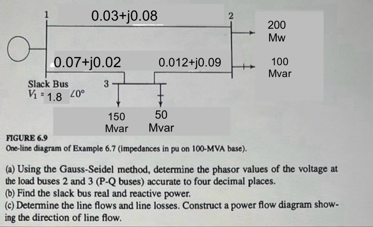 Solved One-line diagram of Example 6.7 (impedances in pu on | Chegg.com