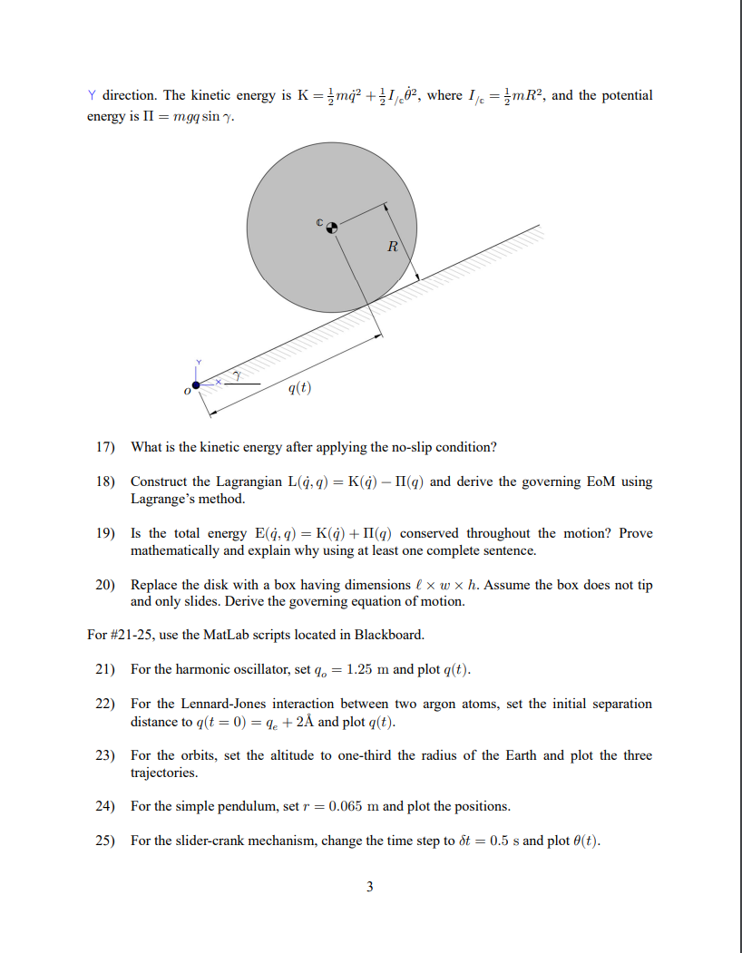 Solved Y ﻿direction. The kinetic energy | Chegg.com