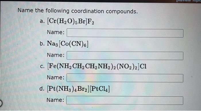Solved ame the following coordination compounds. a. | Chegg.com
