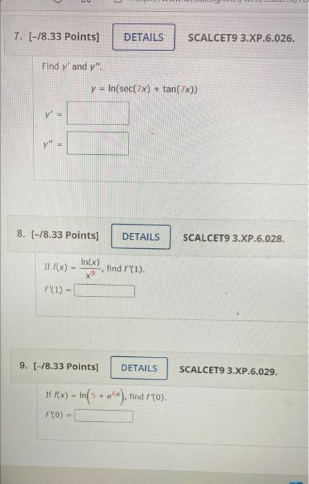 Solved 7. [-18.33 Points] DETAILS SCALCET9 3.XP.6.026. Find | Chegg.com