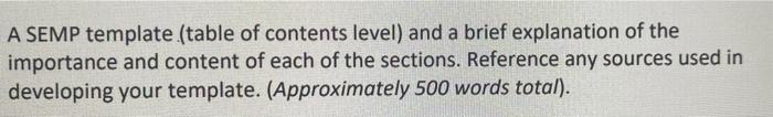 Solved A SEMP template (table of contents level) and a brief | Chegg.com