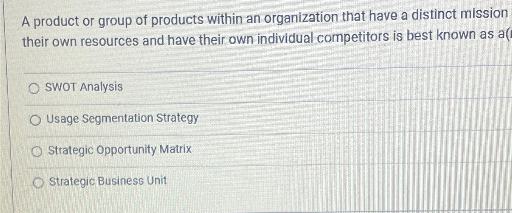Solved A product or group of products within an organization | Chegg.com