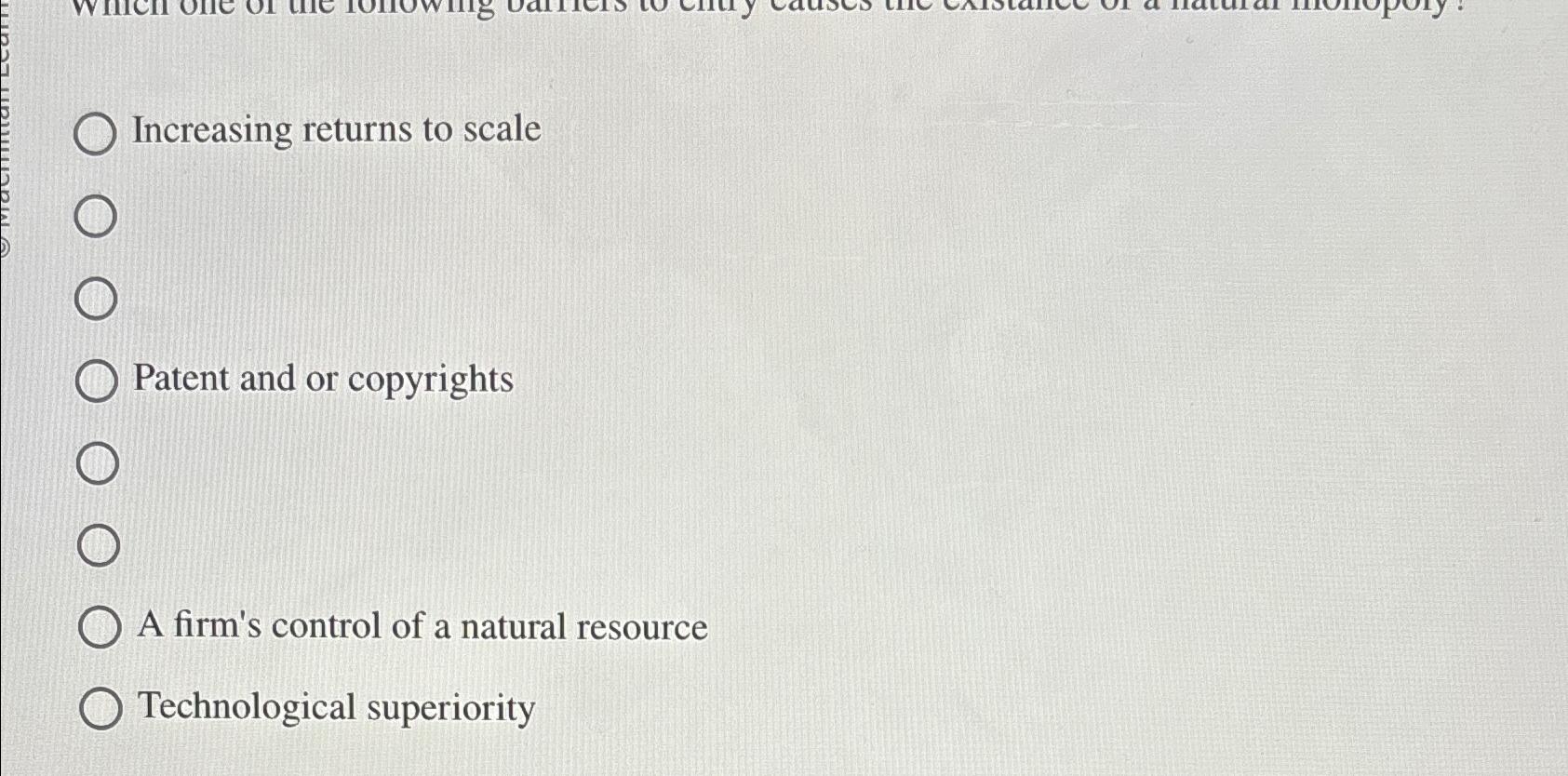 Solved Increasing returns to scalePatent and or copyrightsA | Chegg.com