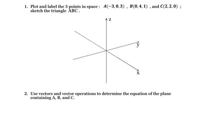 Solved 1. Plot and label the 3 points in space : | Chegg.com