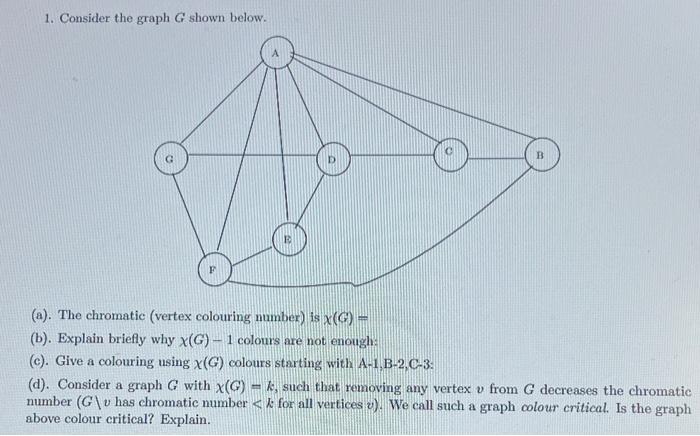 Solved 1. Consider the graph G shown below. (a). The | Chegg.com