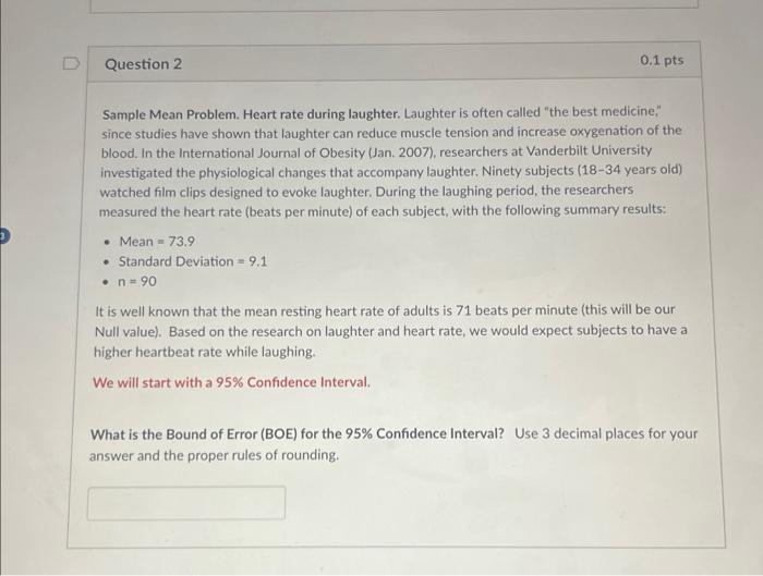 Solved Sample Mean Problem. Heart rate during laughter. | Chegg.com