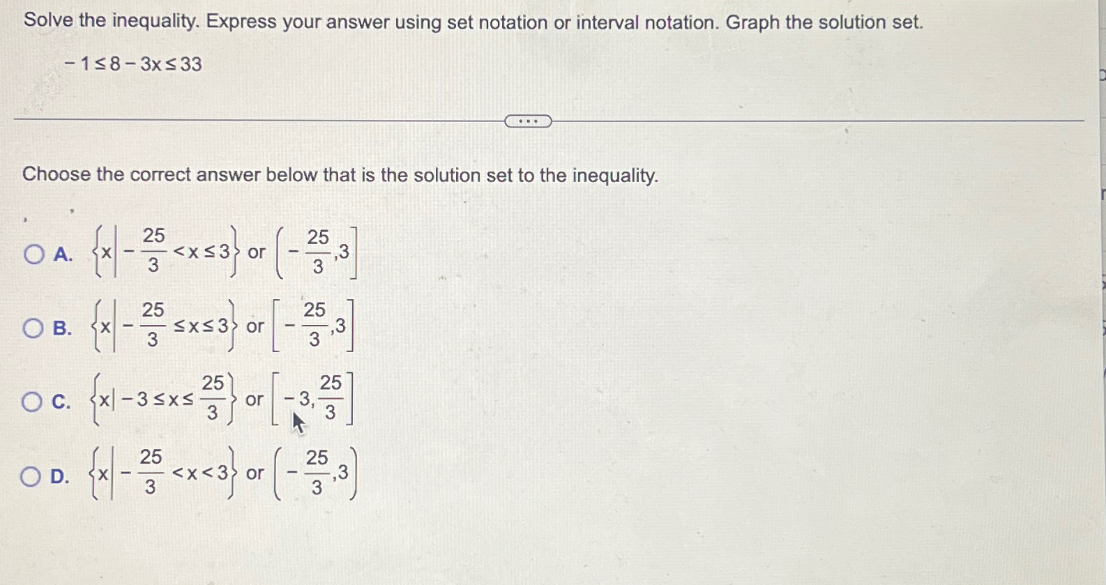 Solved Solve the inequality. Express your answer using set | Chegg.com