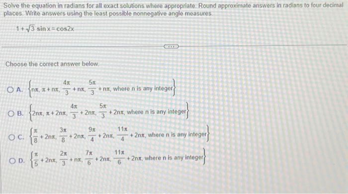 Solved Solve The Equation In Radians For All Exact Solutions