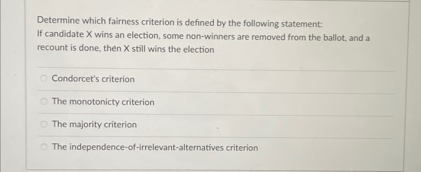 Solved Determine which fairness criterion is defined by the | Chegg.com