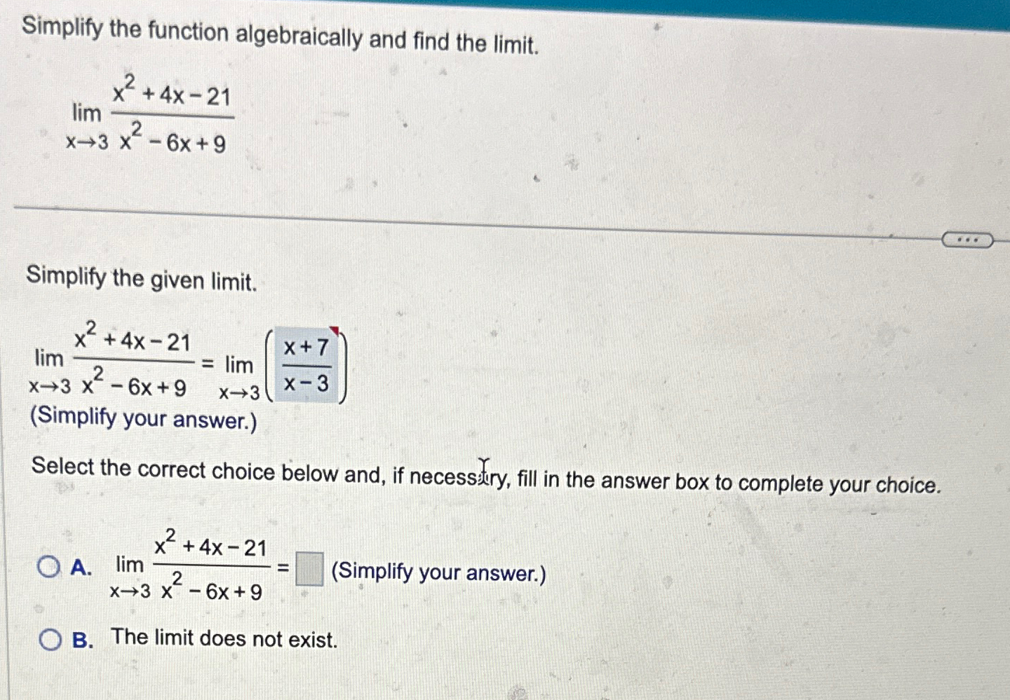Solved Simplify the function algebraically and find the | Chegg.com