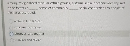 Solved Among marginalized racial or ethnic groups, a strong, | Chegg.com