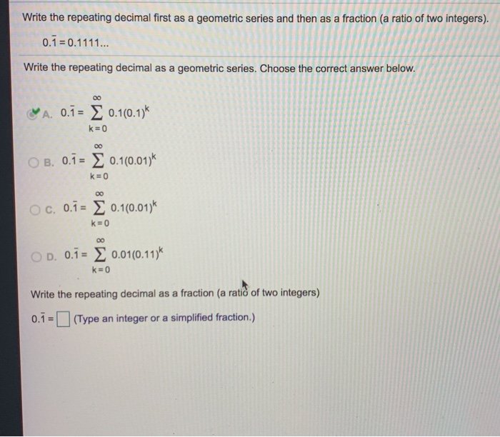 Solved Write the repeating decimal first as a geometric | Chegg.com