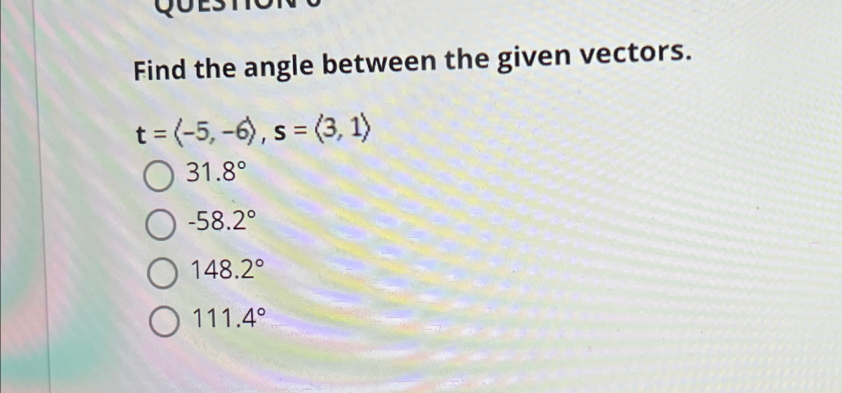 Solved Find the angle between the given | Chegg.com
