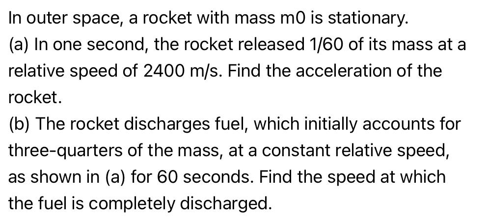 Solved In outer space, a rocket with mass m0 ﻿is | Chegg.com