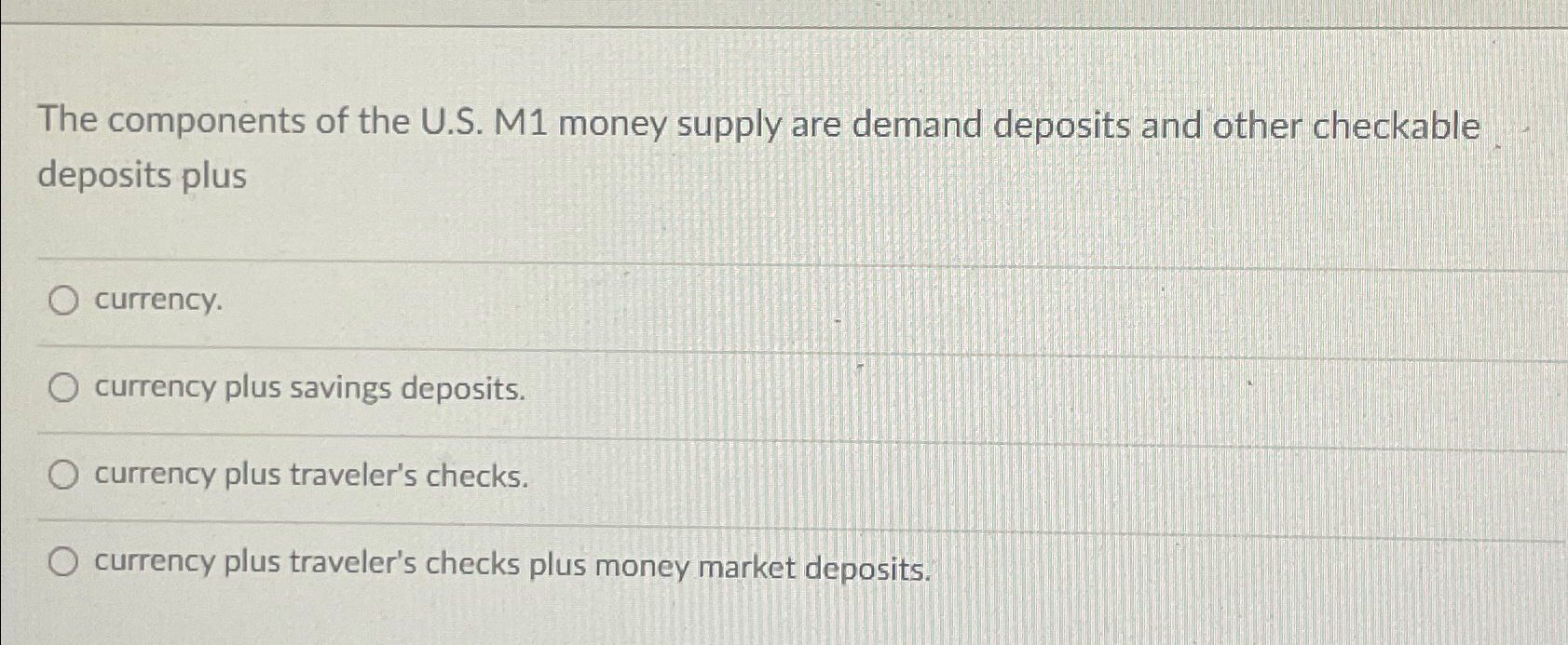 Solved The components of the U.S. ﻿M1 ﻿money supply are | Chegg.com