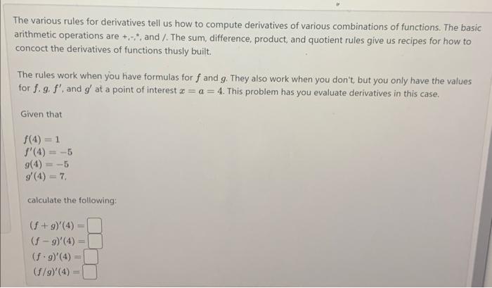Solved The various rules for derivatives tell us how to | Chegg.com