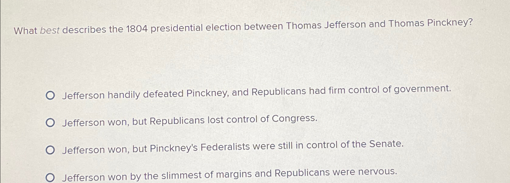 Solved What best describes the 1804 ﻿presidential election | Chegg.com