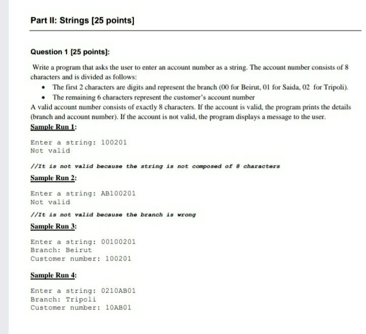 Solved Part II: Strings (25 points) Question 1 (25 points): | Chegg.com