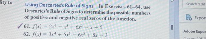 Solved Using Descartes's Rule of Signs In Exercises 61-64, | Chegg.com