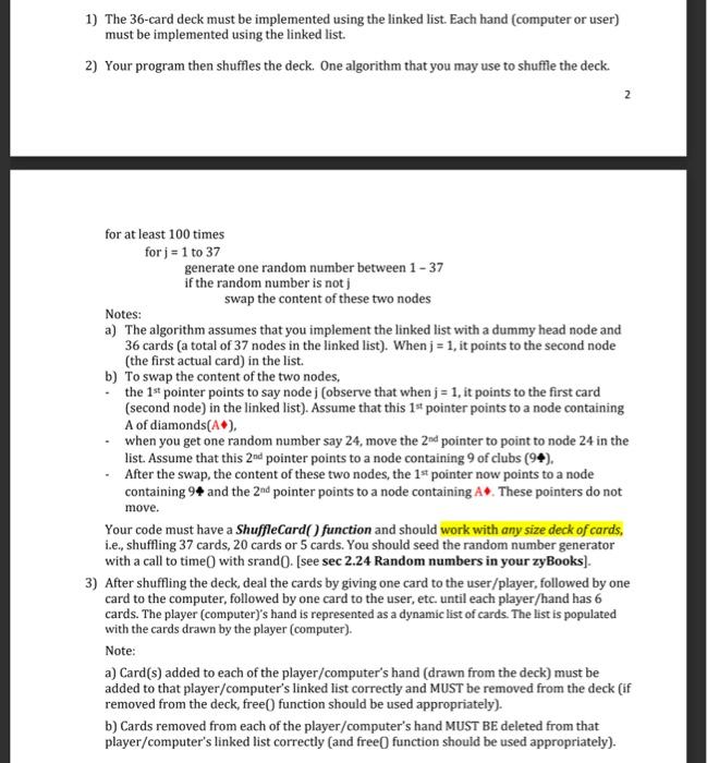 Solved To simulate the deck of 36 cards, and each of the | Chegg.com