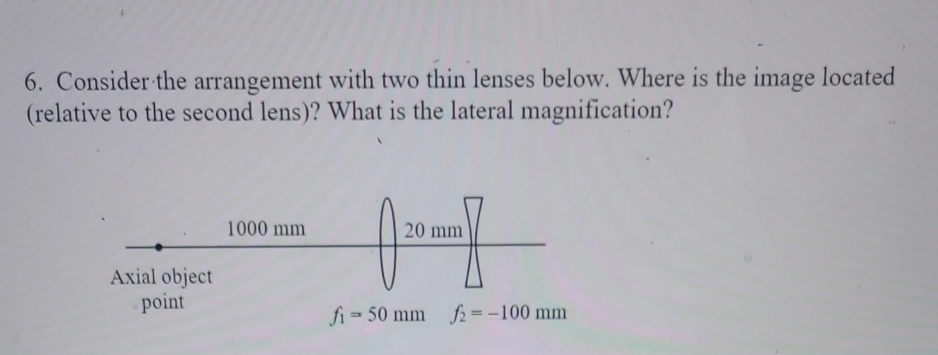 Solved 6. Consider the arrangement with two thin lenses | Chegg.com