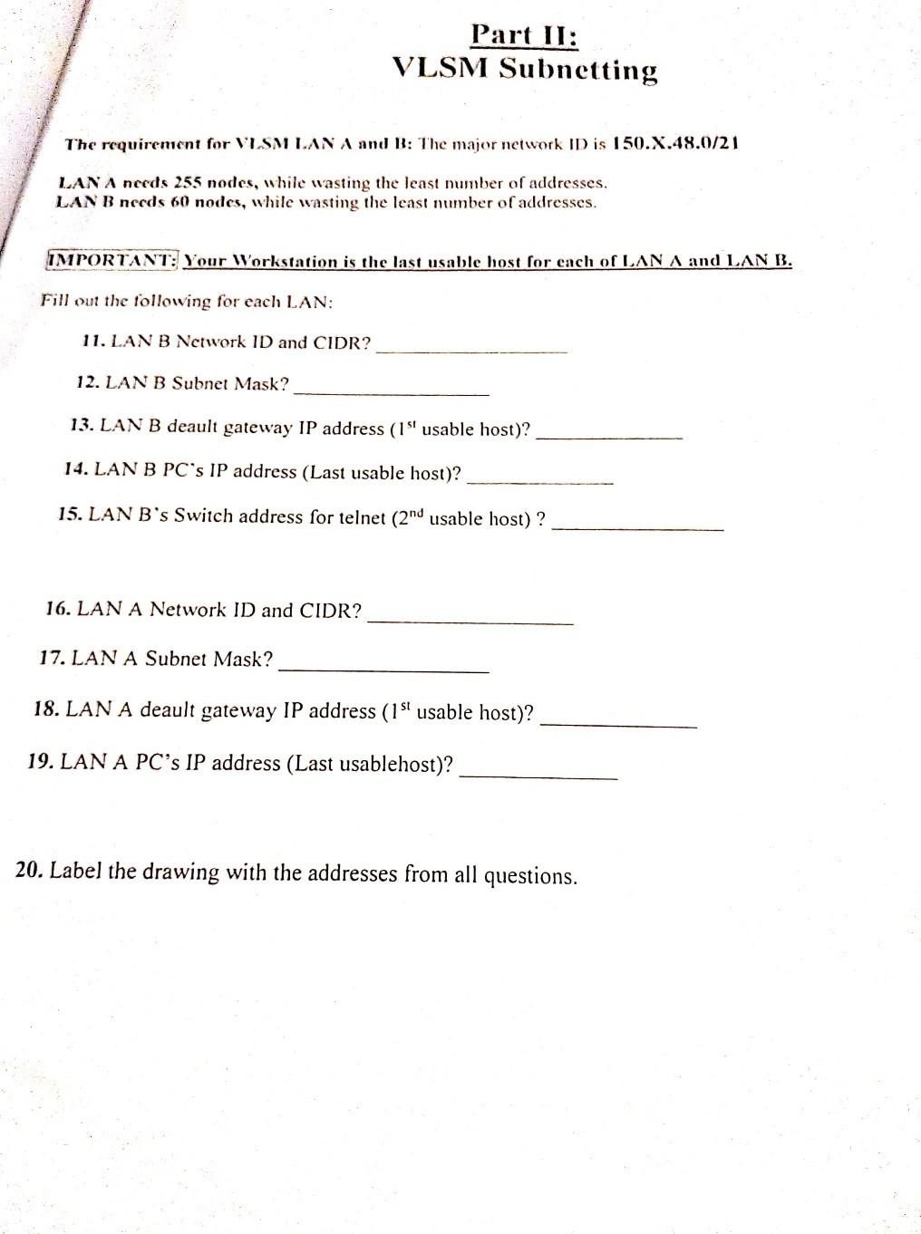 Solved Part II: VLSM Subnetting The requirement for VLSM LAN | Chegg.com