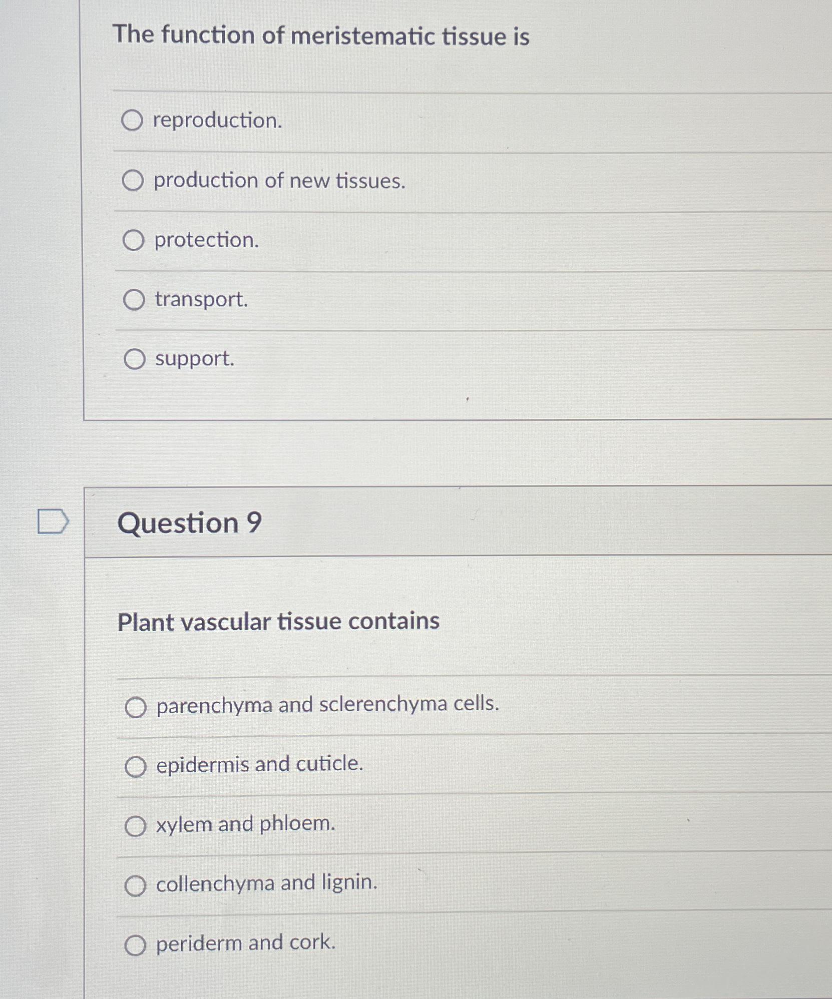 Solved The function of meristematic tissue | Chegg.com