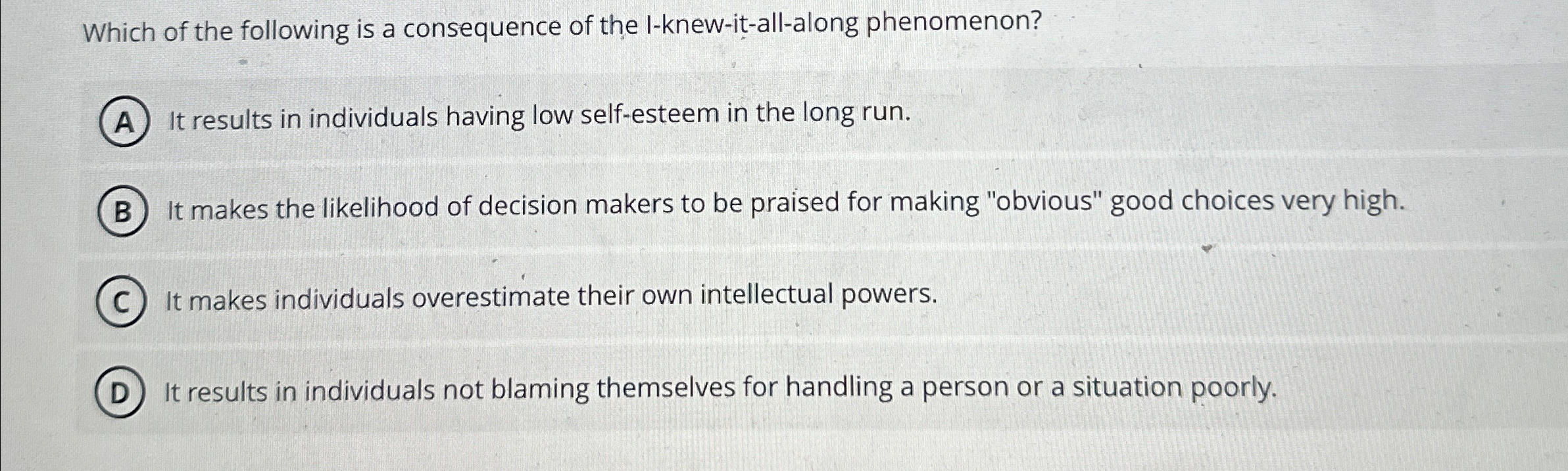 Solved Which of the following is a consequence of the | Chegg.com