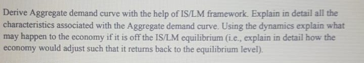 Solved Derive Aggregate demand curve with the help of IS/LM | Chegg.com