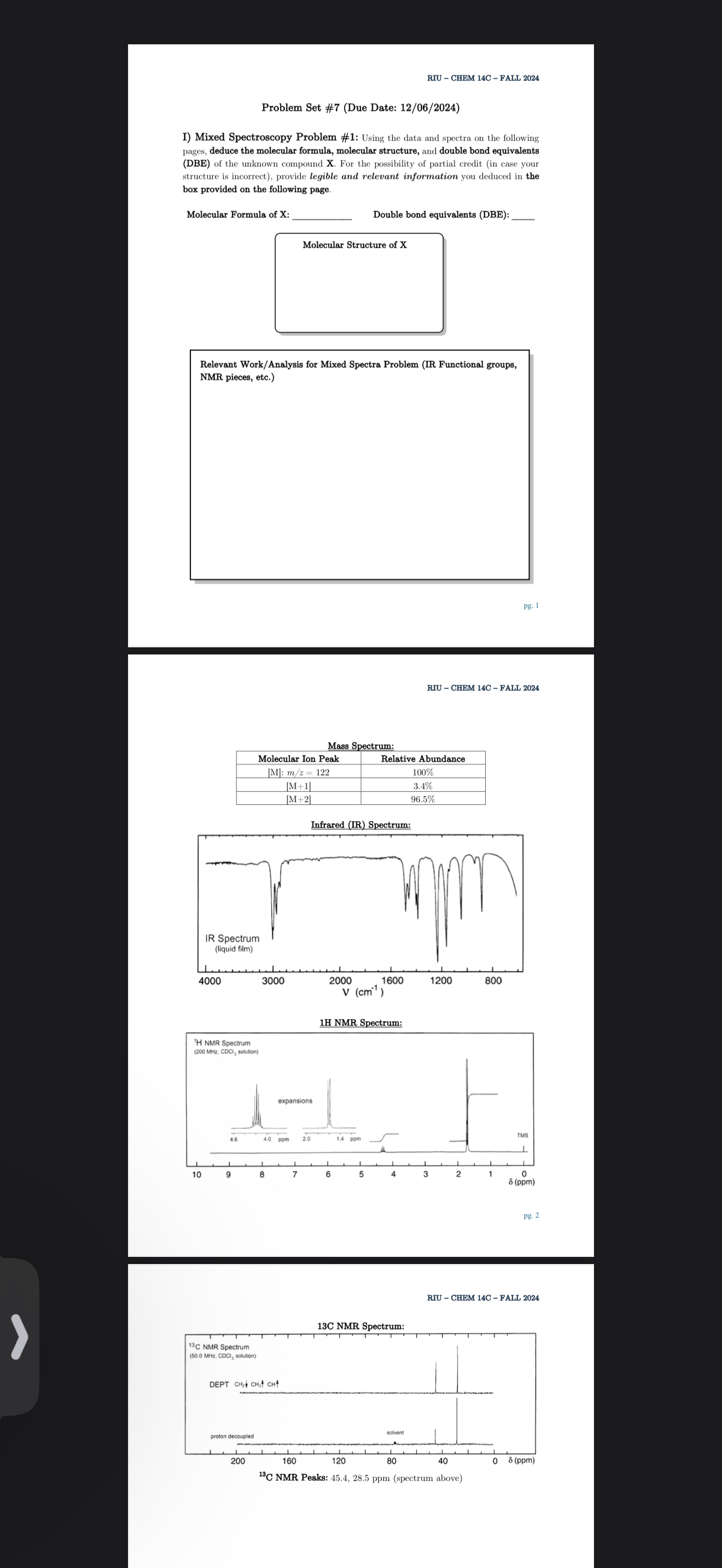 Solved RIU - ﻿CHEM 14C - ﻿FALL 2024Problem Set #7 (Due Date: | Chegg.com